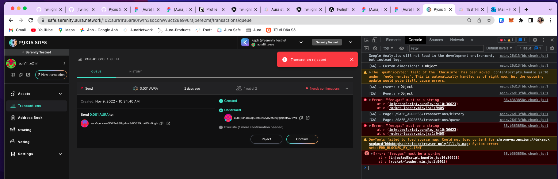 [Aura-Safe][Transaction] Error auto reject when execute transaction · Issue #249 · aura-nw/Aura ...