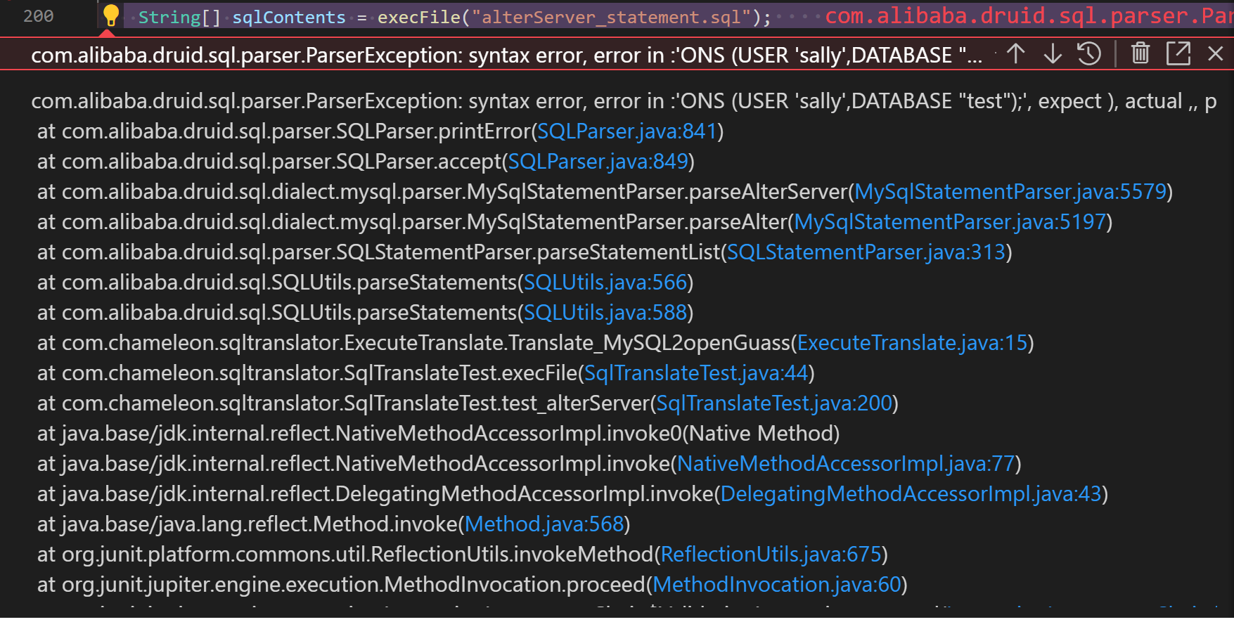 druid不支持解析alter server statement中除了“user"以外的参数（会报错，即报告语句非法） · Issue #4722 · alibaba/druid · GitHub