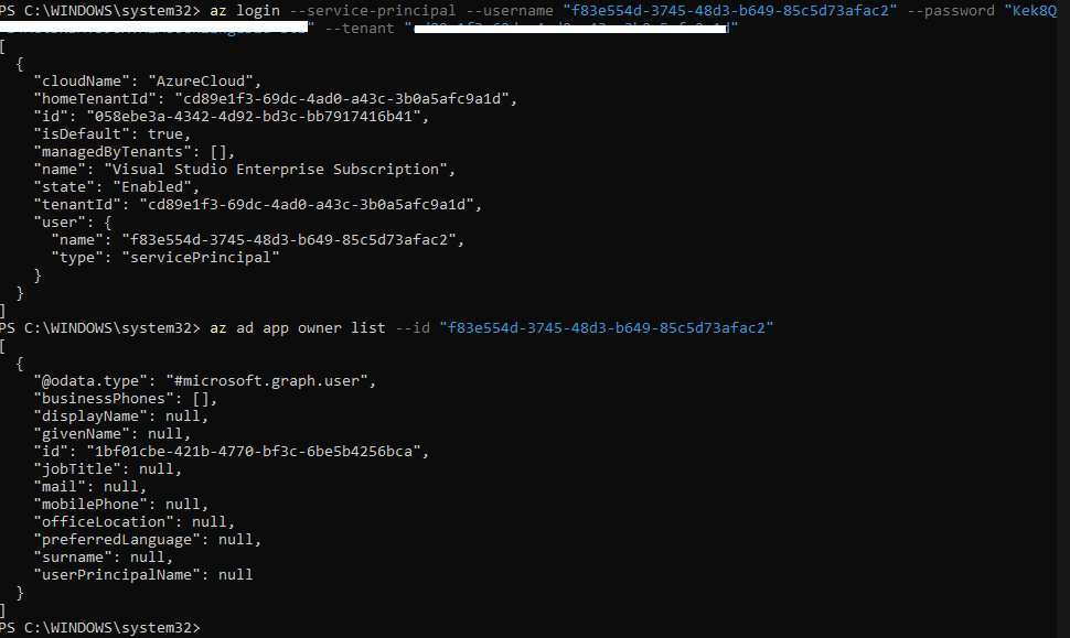 inconsistent information with 'az login --serviceprincipal' · Issue #25065 · Azure/azure-cli ...