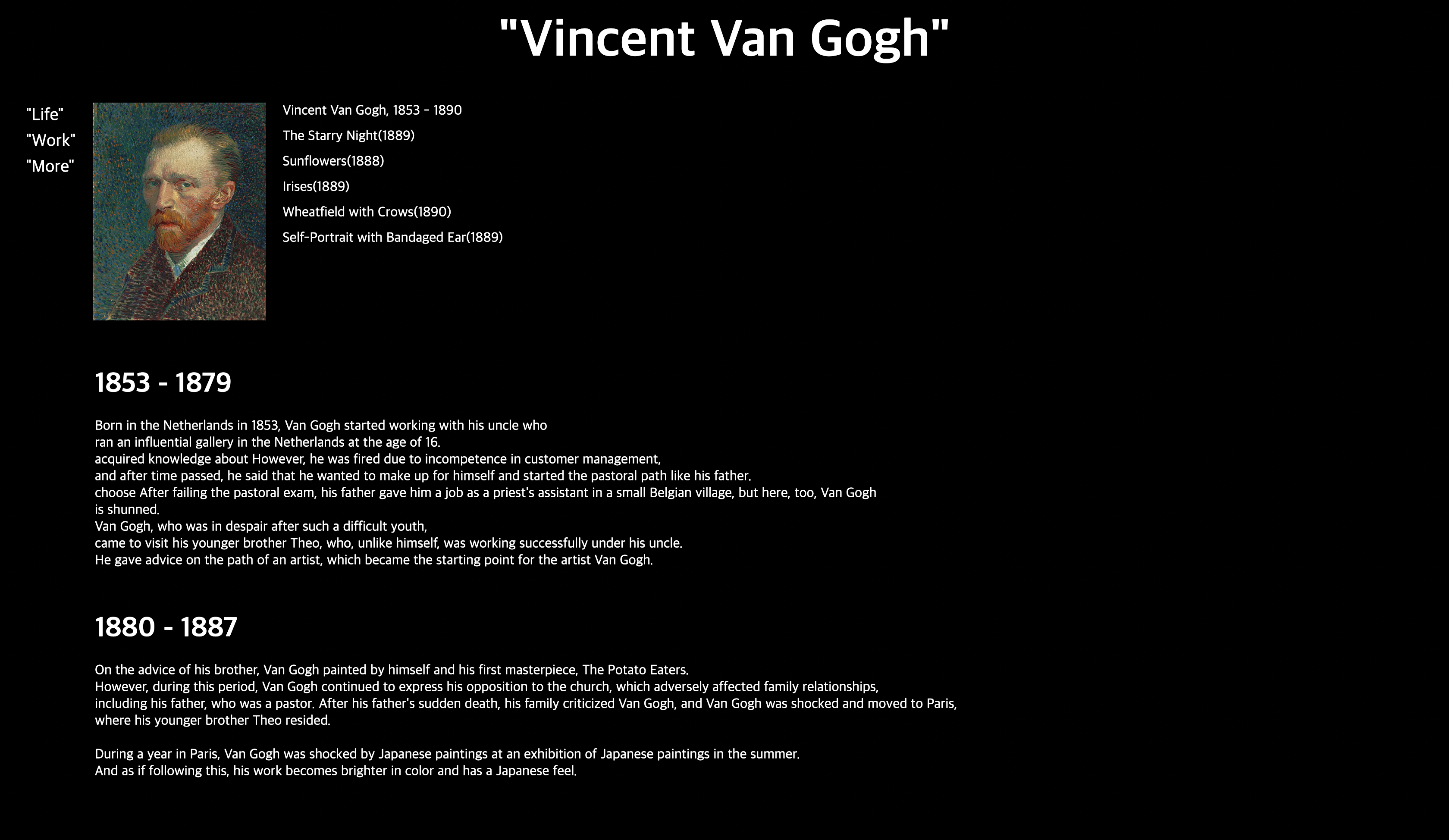 GitHub - Seongjin01/html-css-project: Vincent Van Gogh's Life and Projects on Works