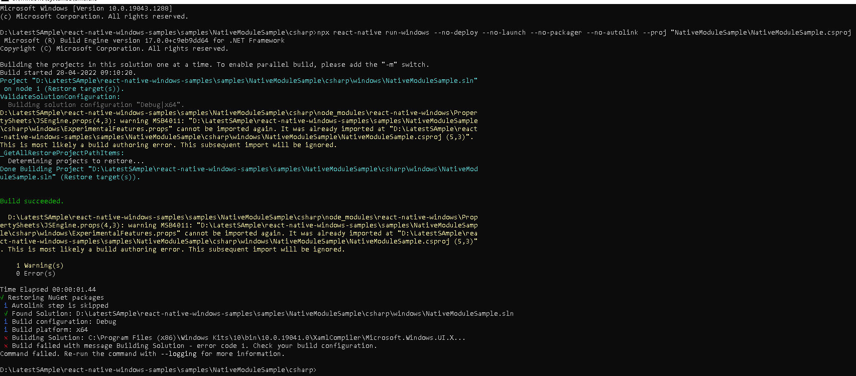 Unable To Run The Sampleproject · Issue 686 · Microsoftreact Native