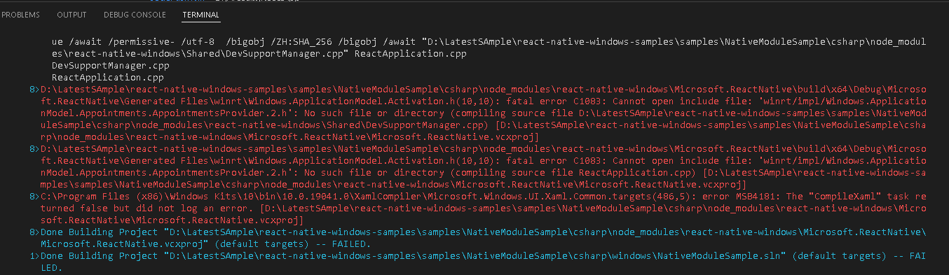 Unable to run the sampleProject. · Issue #686 · microsoft/react-native-windows-samples · GitHub