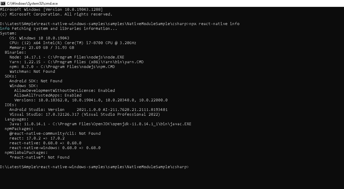 Unable to run the sampleProject. · Issue #686 · microsoft/react-native-windows-samples · GitHub