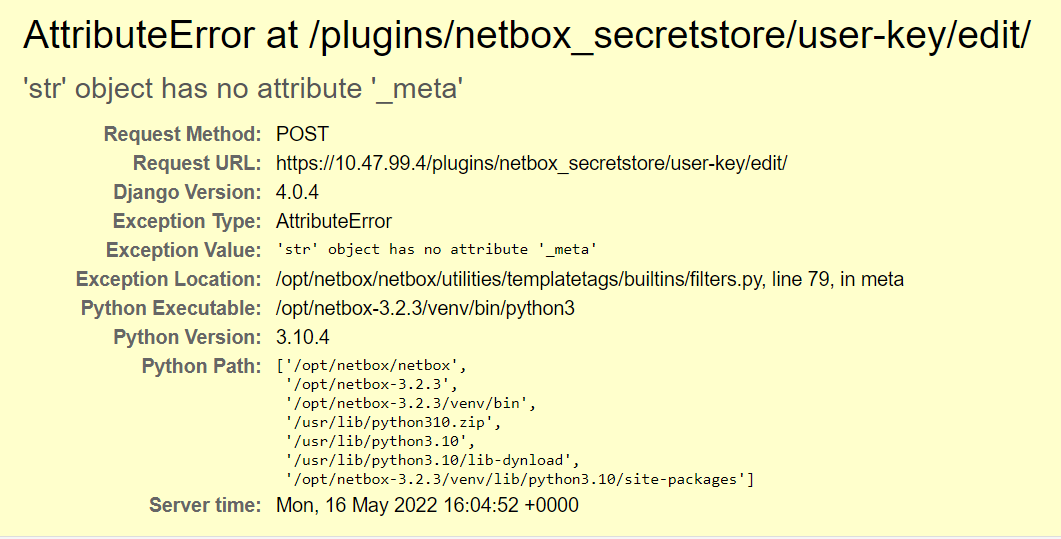 Secretstore adding User-Key - 'str' object has no attribute '_meta ... Secretstore adding User-Key - 'str' object has no attribute '_meta ...