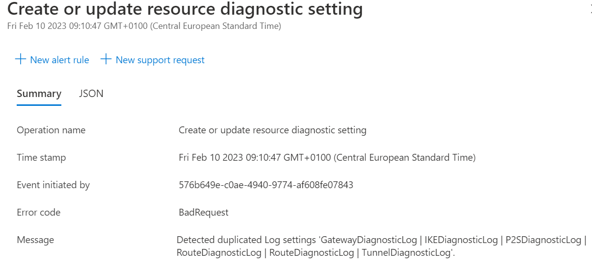 Policy Definition Deploy Diagnostics Vnetgw Contains Duplicate Log Property Fails On