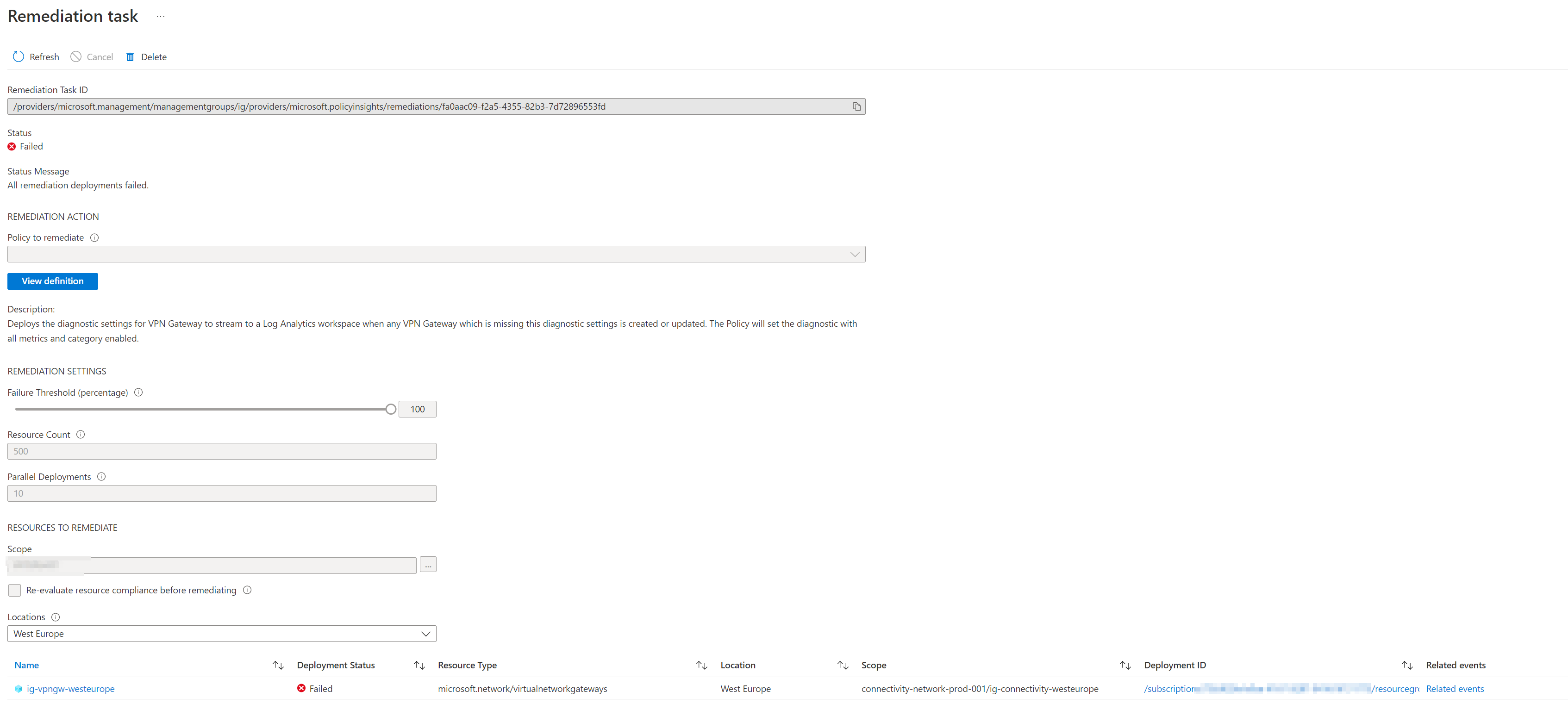 Policy Definition Deploy Diagnostics Vnetgw Contains Duplicate Log Property Fails On