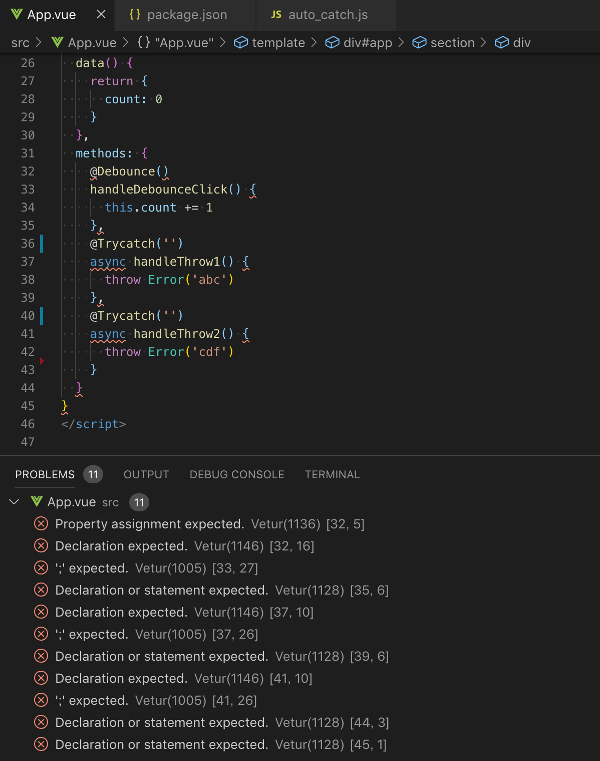 Vetur Could Not Parse The Decorator In Methods Block · Issue 1461 · Vuejs Vetur · Github