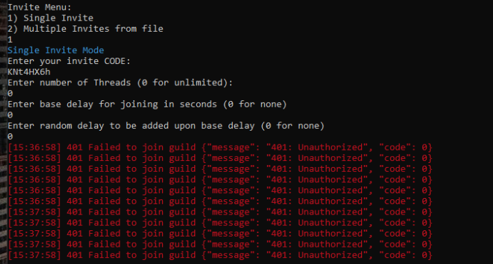401 Failed to join guild Unauthorized Code 0 · Issue #435 · V4NSH4J/discord-mass-DM-GO · GitHub