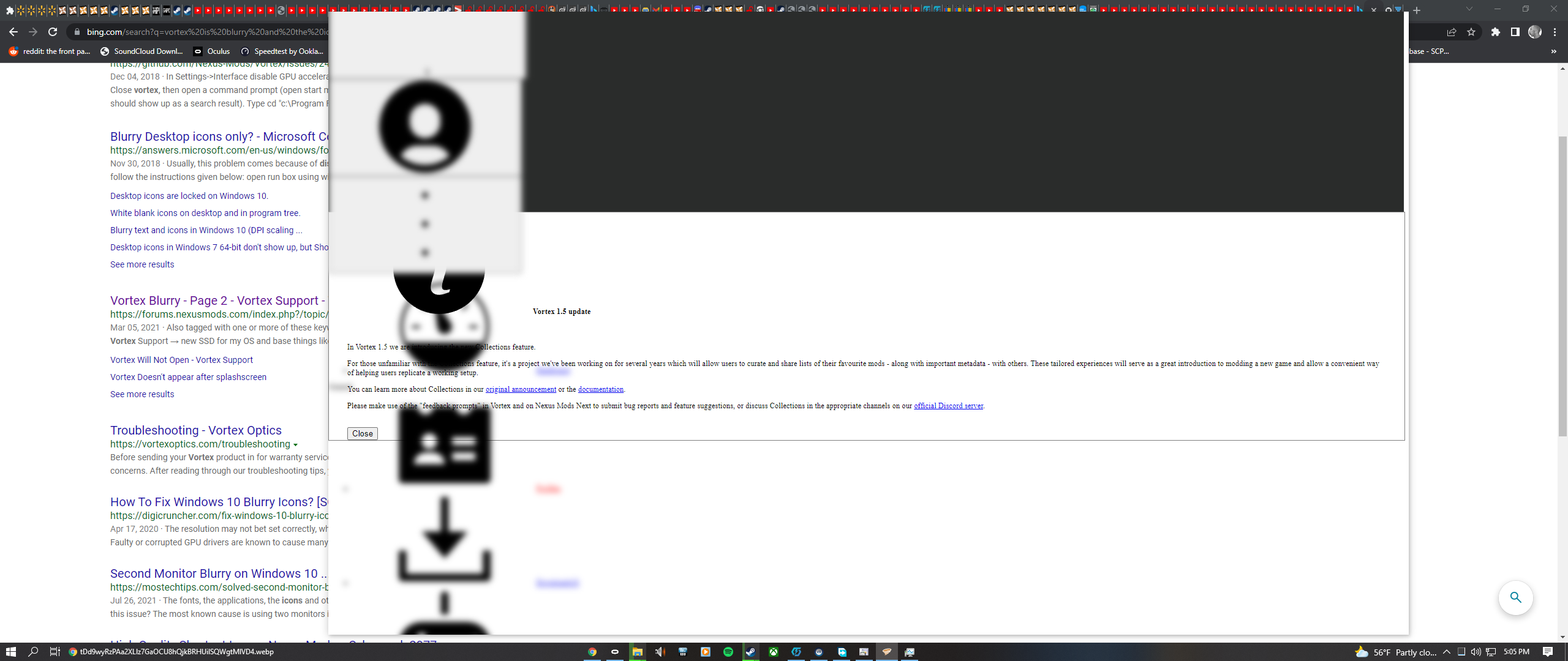 Vortex is blurry, icons are black and generic, and I can't click ...
