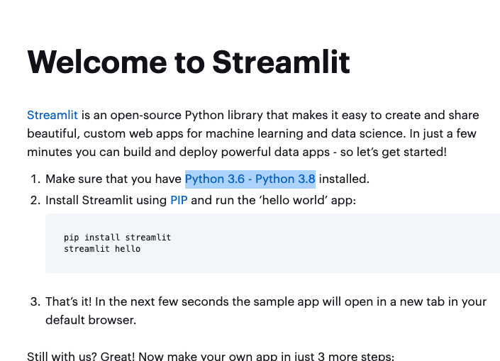 We support 3.9 but docs say to use up to 3.8 · Issue #2634 · streamlit ...
