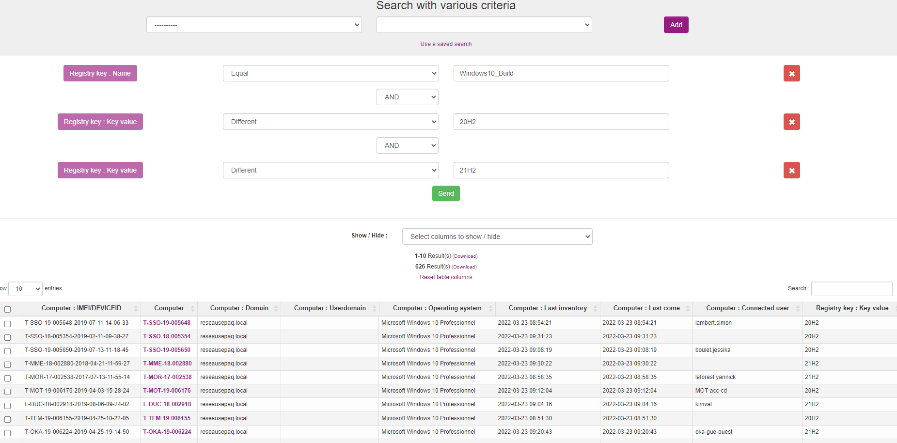 [BUG] conditions recherche multi-critères cassé · Issue #1357 · OCSInventory-NG/OCSInventory ...