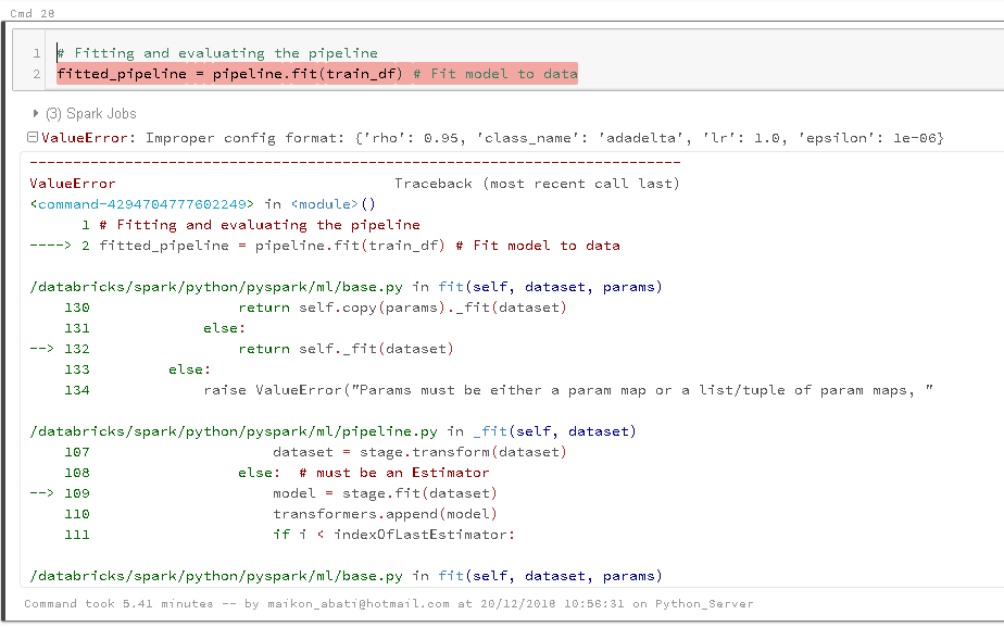 ValueError: Improper config format: {'rho': 0.95, 'class_name': 'Adadelta', 'lr': 1.0, 'epsilon ...