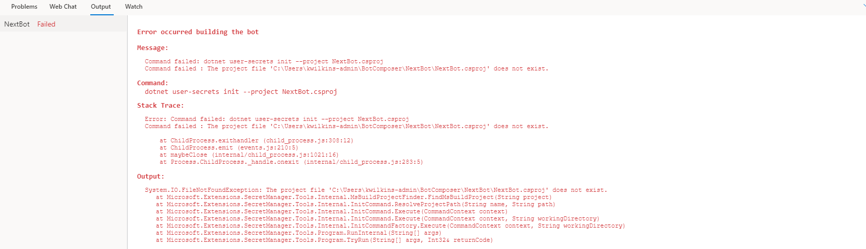 ".csproj file does not exist" when starting bot · Issue #9070 · microsoft/BotFramework-Composer ...