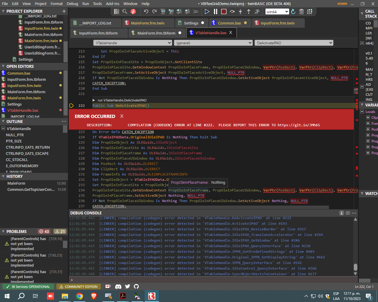 Error To Load Picture Propiertes Error Run To 64 Bits Compilation Codegen Error At Line 222