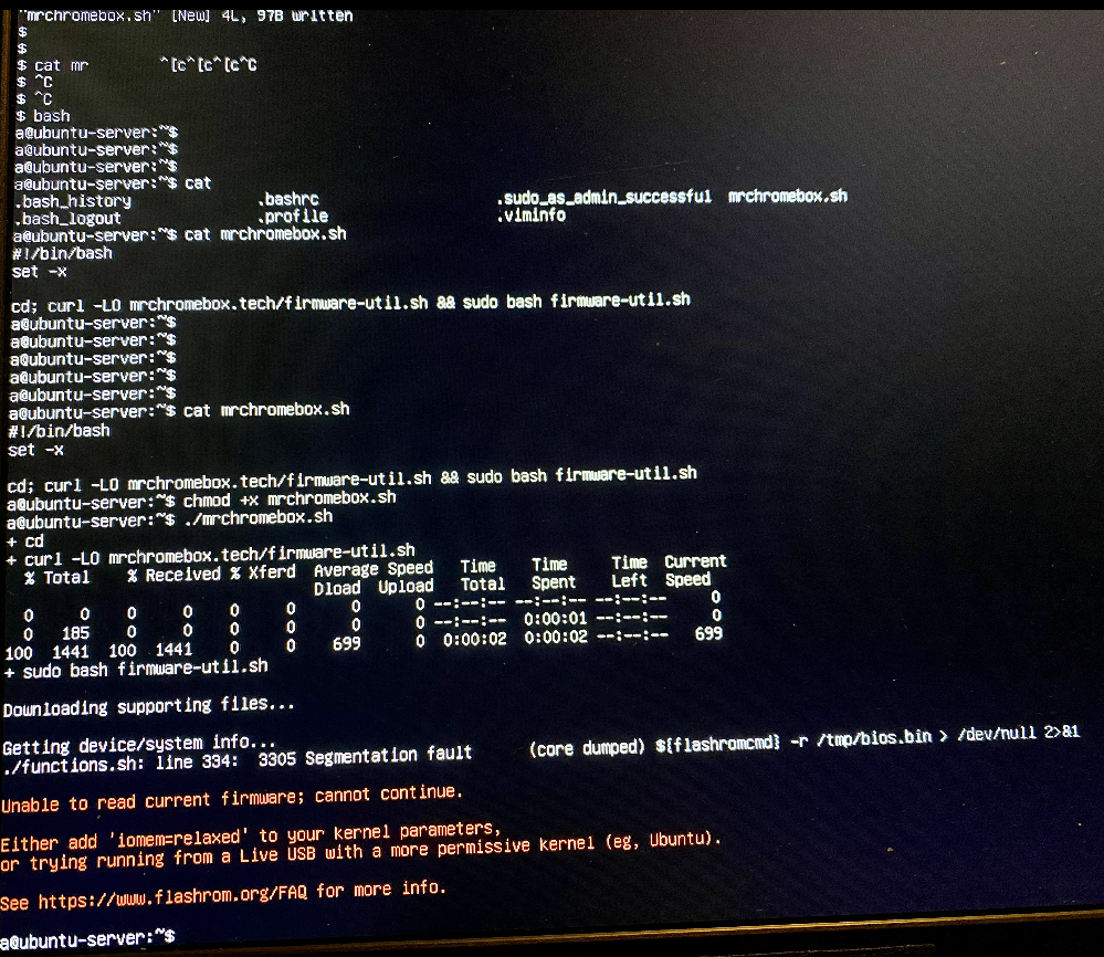 Segmentation fault: Acer Chromebook 712 (C871) (Kindred) · Issue #243 · MrChromebox/scripts · GitHub