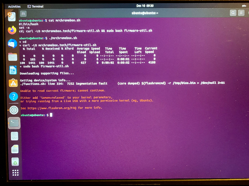 Segmentation fault: Acer Chromebook 712 (C871) (Kindred) · Issue #243 · MrChromebox/scripts · GitHub