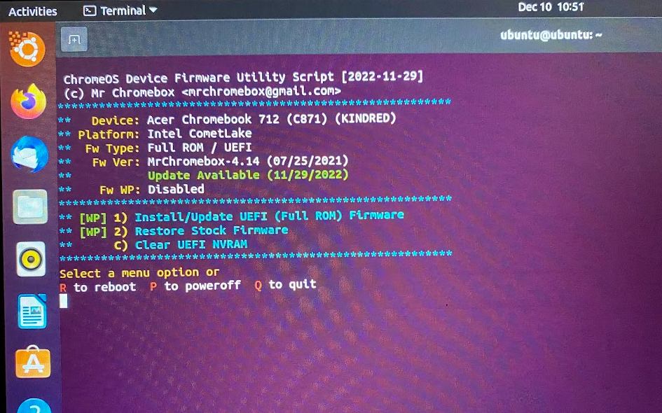 Segmentation fault: Acer Chromebook 712 (C871) (Kindred) · Issue #243 · MrChromebox/scripts · GitHub