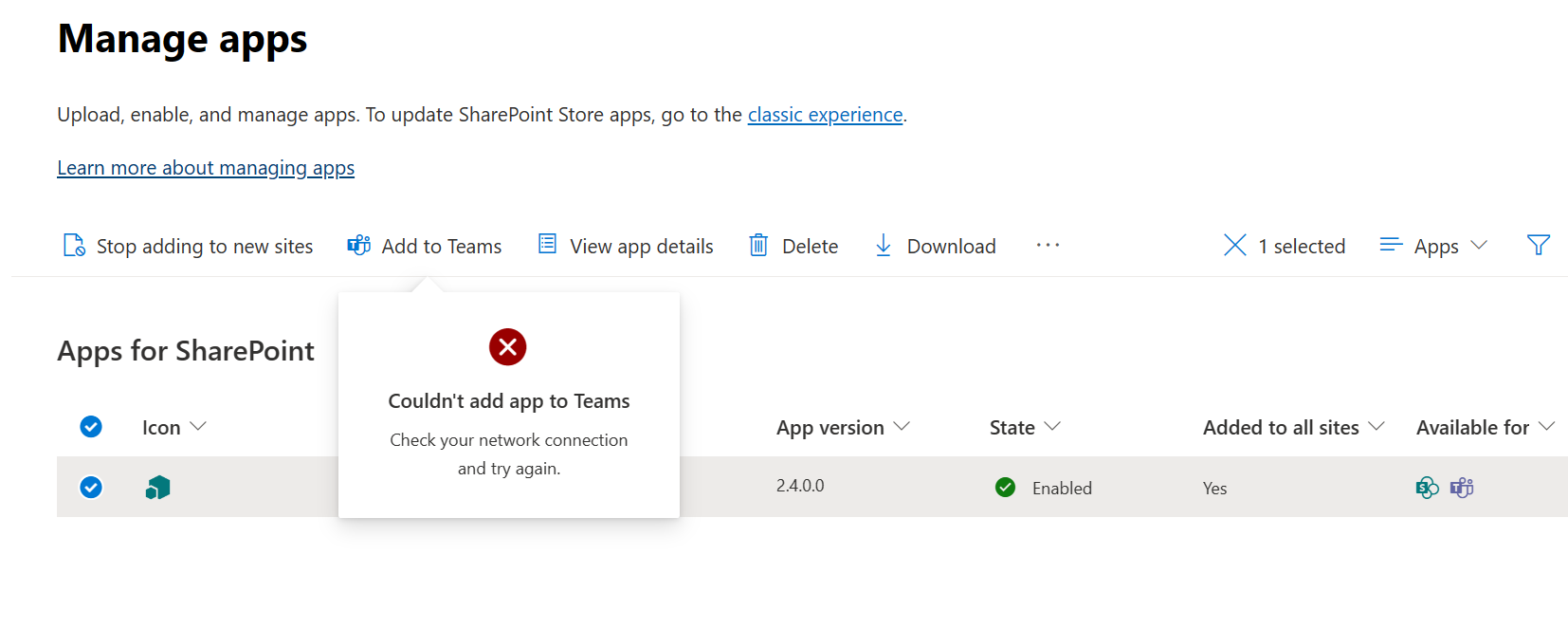Error adding to Teams (via SharePoint AC) · Issue #180 · OfficeDev/microsoft-teams-apps-champion ...