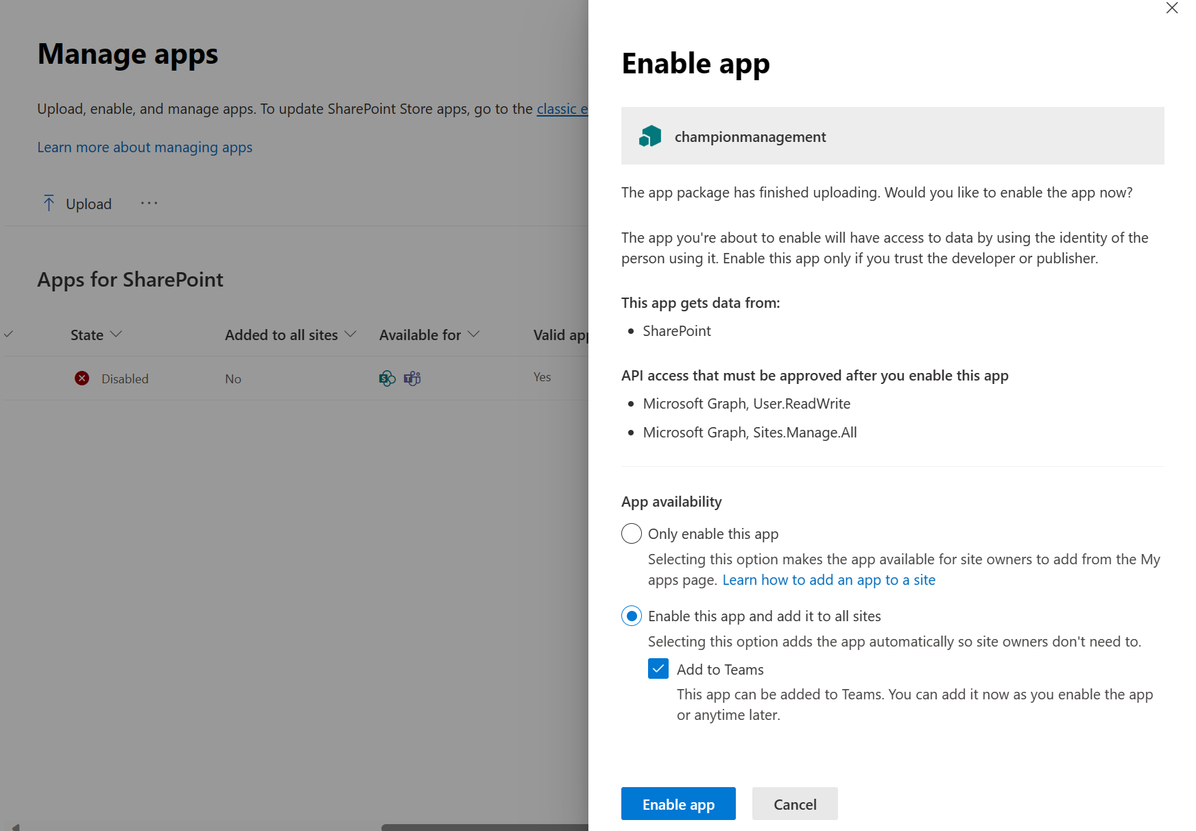 Error adding to Teams (via SharePoint AC) · Issue #180 · OfficeDev/microsoft-teams-apps-champion ...