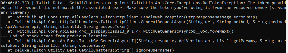 API GetChattersAsync always returns BadTokenException · Issue #343 · TwitchLib/TwitchLib.Api ...