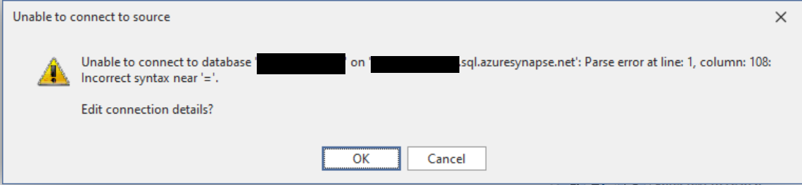 Import/Update Schema failing when connecting to Azure Synapse SQL Database[Issue] · Issue #992 ...