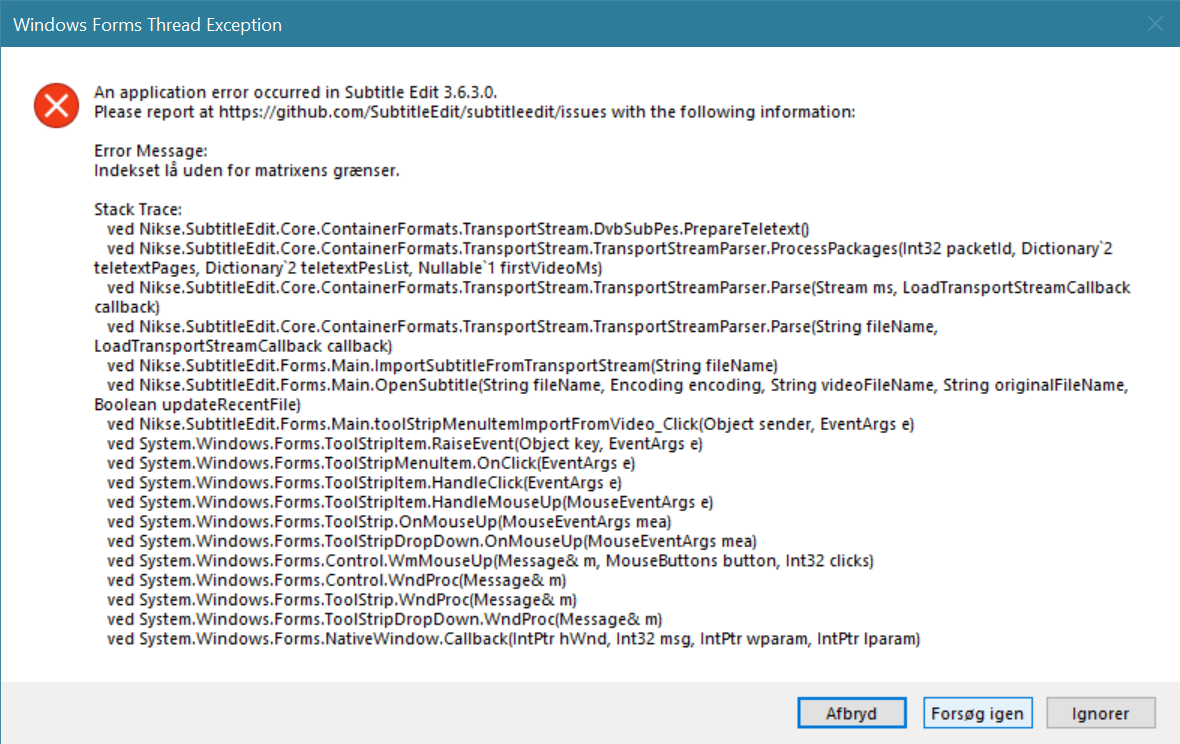 Windows Forms Thread Exception · Issue 5864 · Subtitleeditsubtitleedit · Github