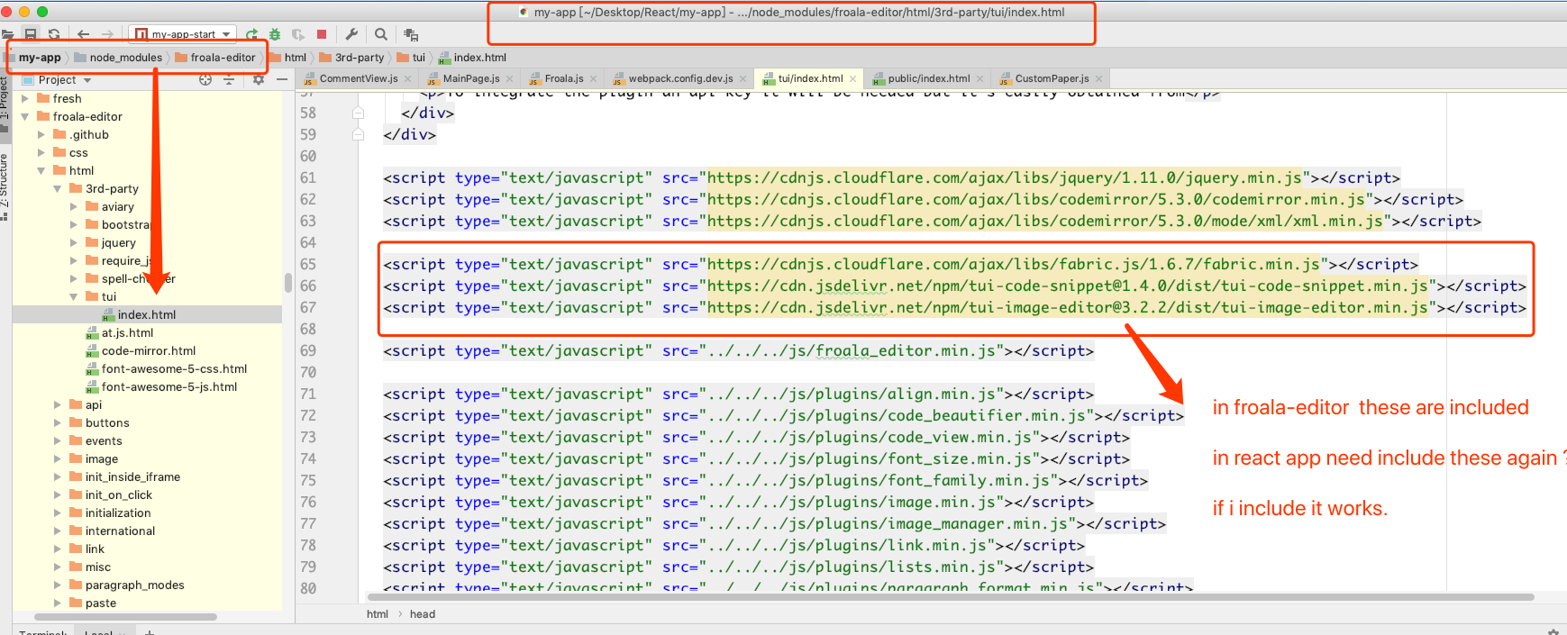 The TUI editor doesn't seem to work in Reat App · Issue #115 · froala/react-froala-wysiwyg · GitHub