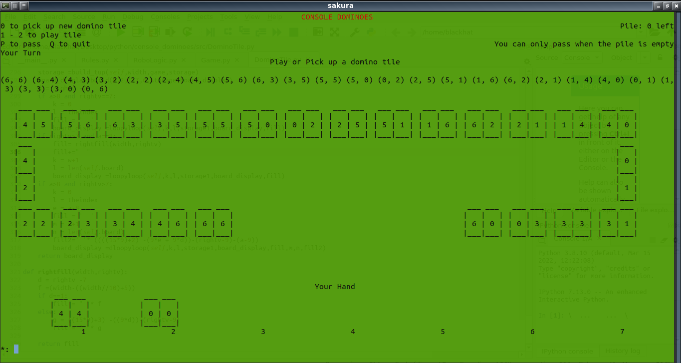 GitHub - partaze/Python-For-Fun--Console-Dominoes: DOMINOES FOR THE CONSOLE/TERMINAL