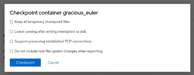 Redesign checkpoint dialog · Issue #1002 · cockpit-project/cockpit-podman · GitHub