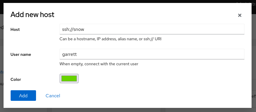 Add host does not work as expected when a ssh://host _and_ the username field are both used ...