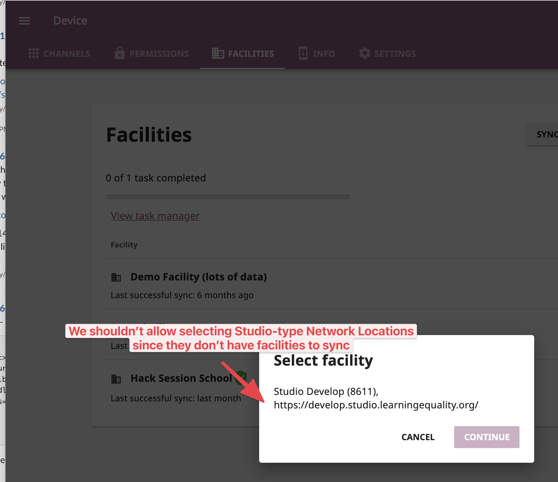 When importing Facility Data from peers, Network Locations that are not Kolibri instances should ...