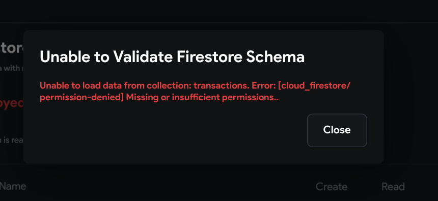 Unable to validate firebase schema due to insufficient privileges. Worked before. · Issue #328 ...
