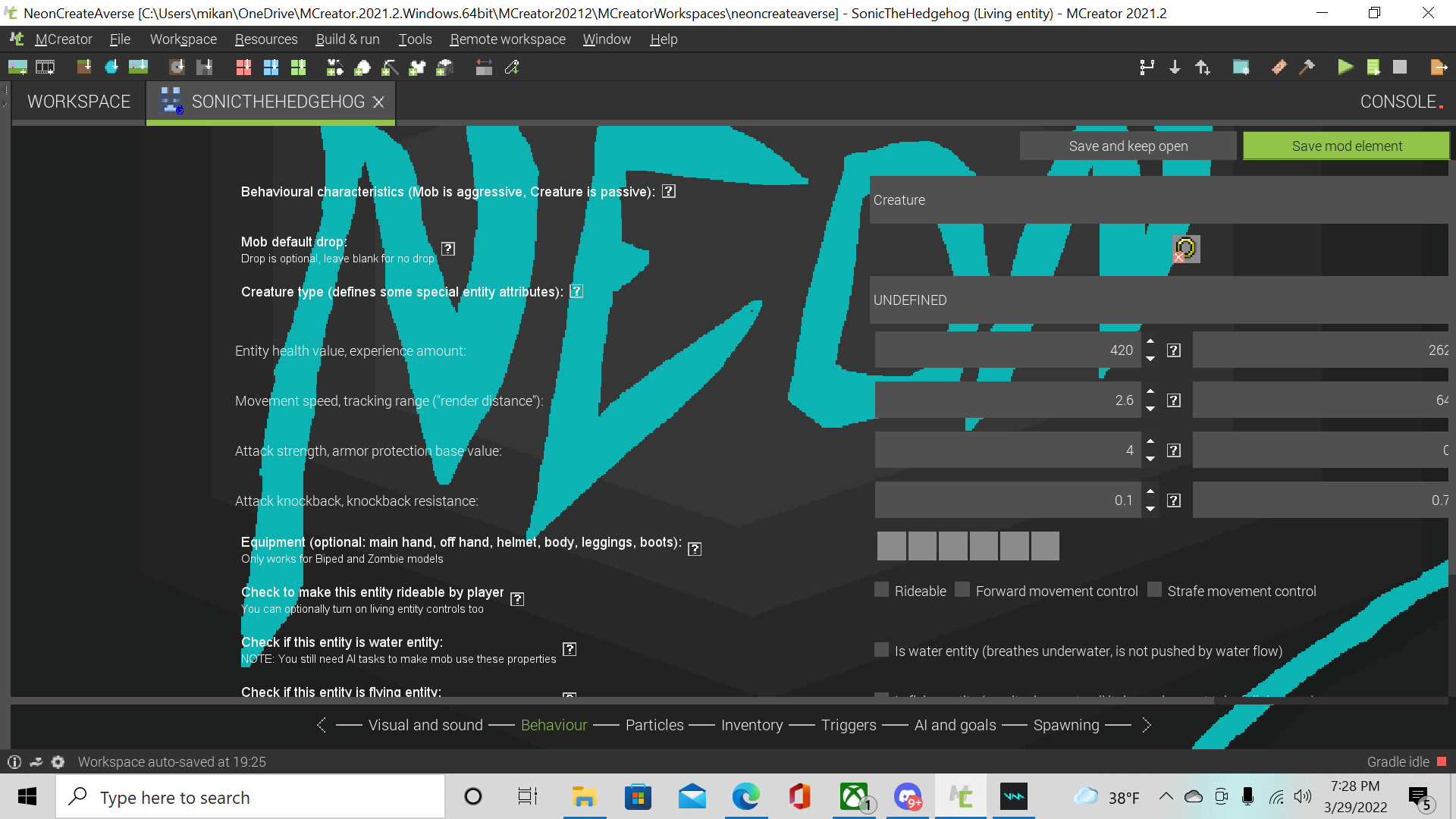 there's been an error when run the client after putting a custom entity in the workspace ...