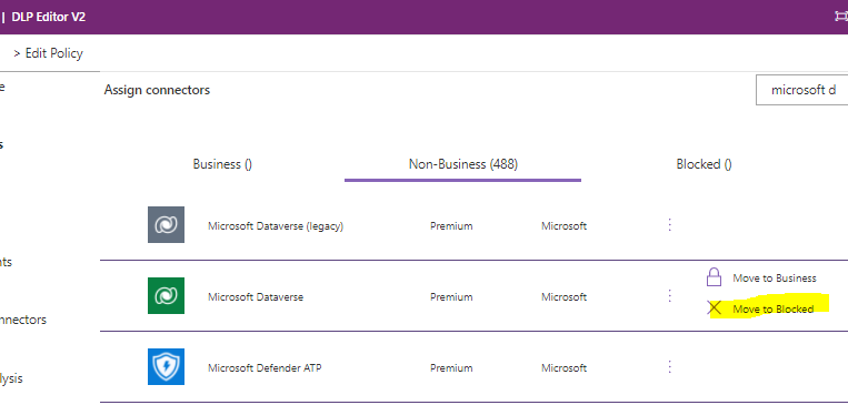 [CoE Starter Kit - BUG]: Dataverse Connectors can be moved to blocked with DLP Editor V2 Canvas ...