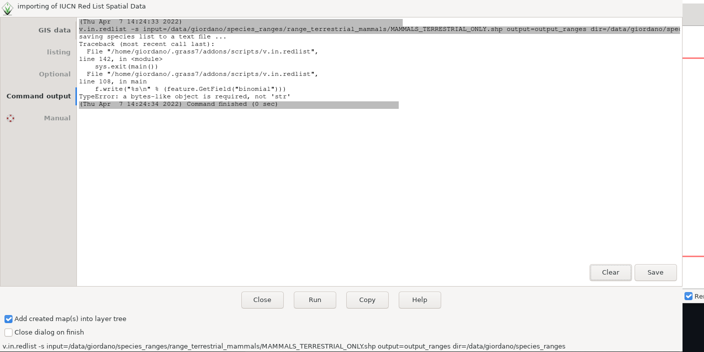 [Bug] v.in.redlist: can't obtain the species list · Issue #727 · OSGeo/grass-addons · GitHub