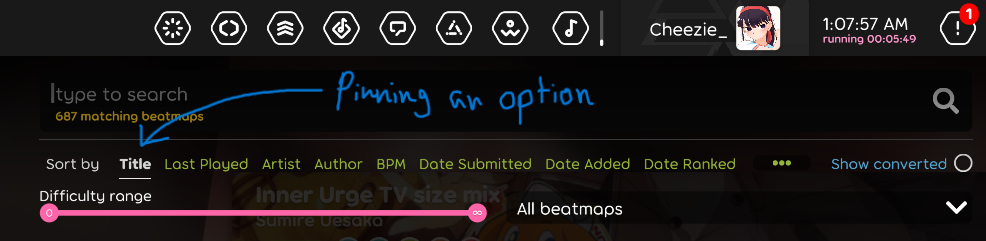Favoriting/Pinning a specific beatmp sorting option. · ppy osu · Discussion #22994 · GitHub