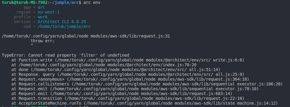 arc env : Cannot read property 'filter' of undefined · Issue #422 · architect/architect · GitHub