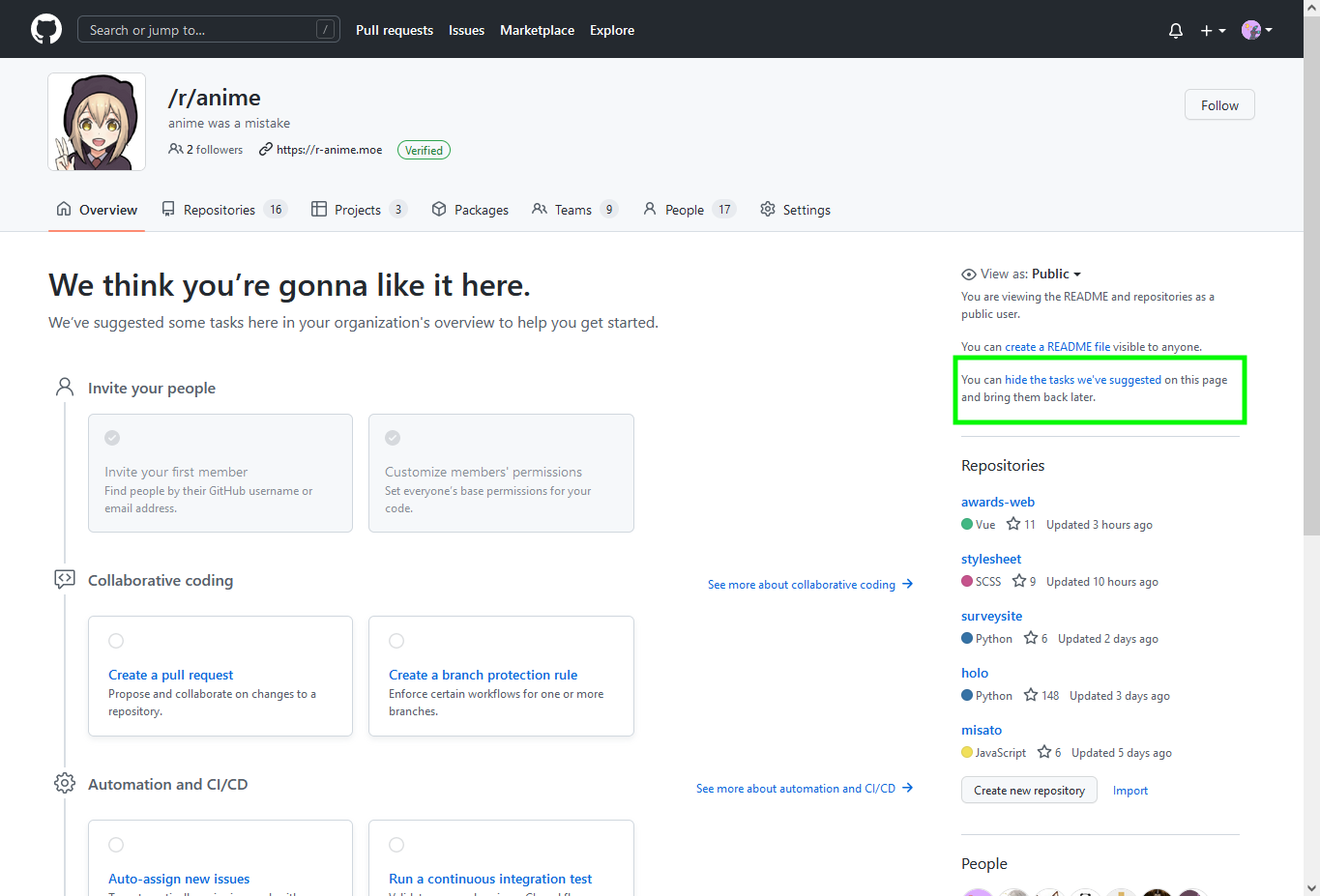 Organization profile showing introductory help to admins? · community · Discussion #38112 · GitHub