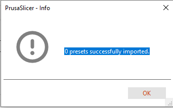 Custom config bundle import failed "0 presets successfully imported ...
