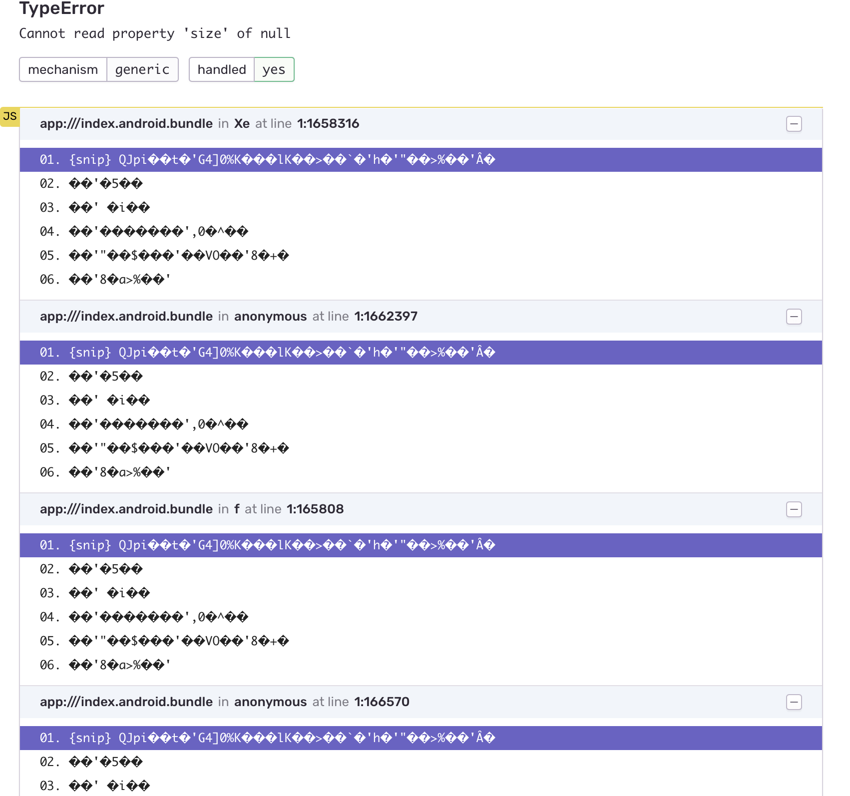 Stack Trace Displaying Gibberish Value · Issue 792 · Getsentrysentry React Native · Github