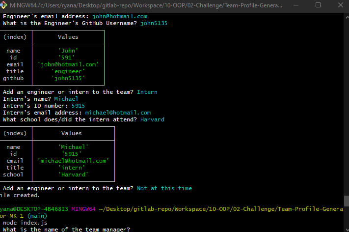 Team Profile Generator Mk Ii A Node Js Program That Generates An Html Webpage That Summarizes