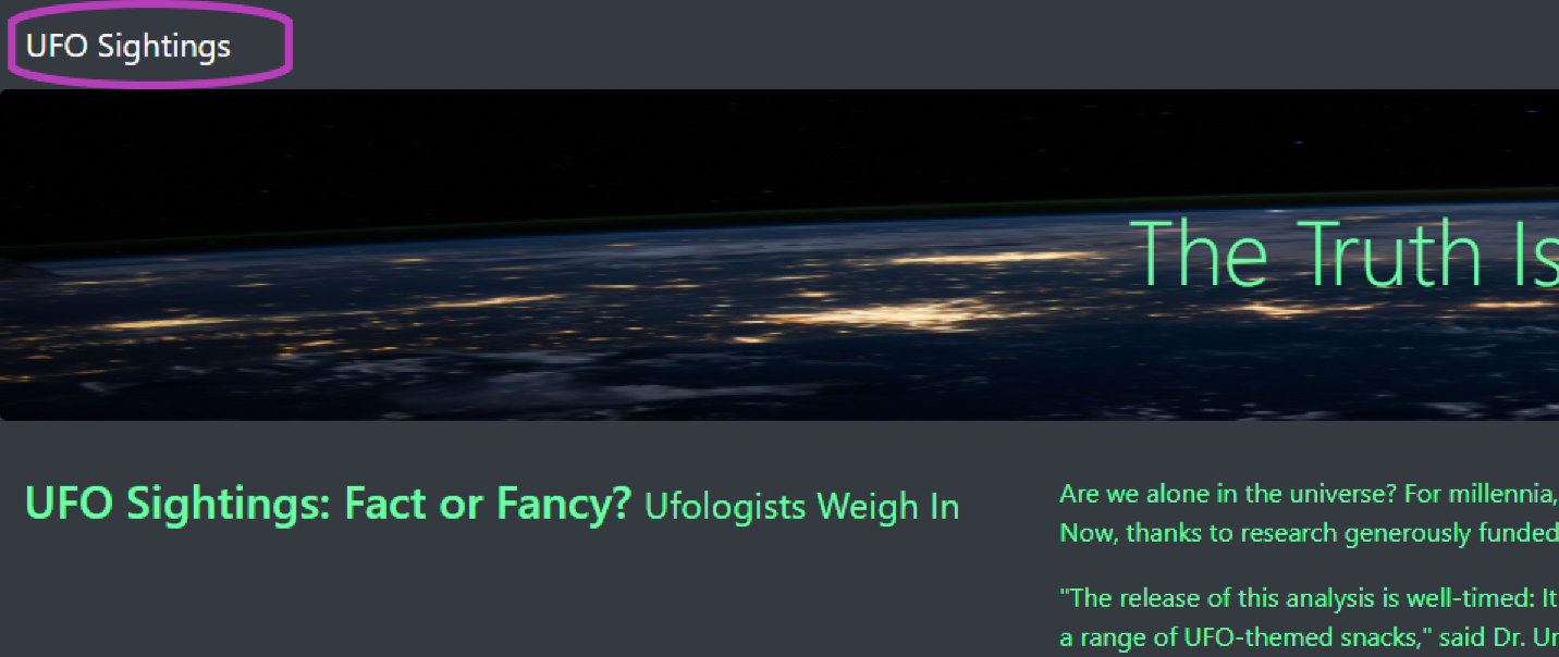 GitHub - ibachrachel/UFOs: Module 11: Javascript, Bootstrap, and UFOs