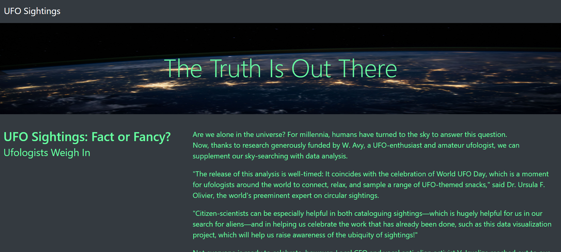 GitHub - ibachrachel/UFOs: Module 11: Javascript, Bootstrap, and UFOs