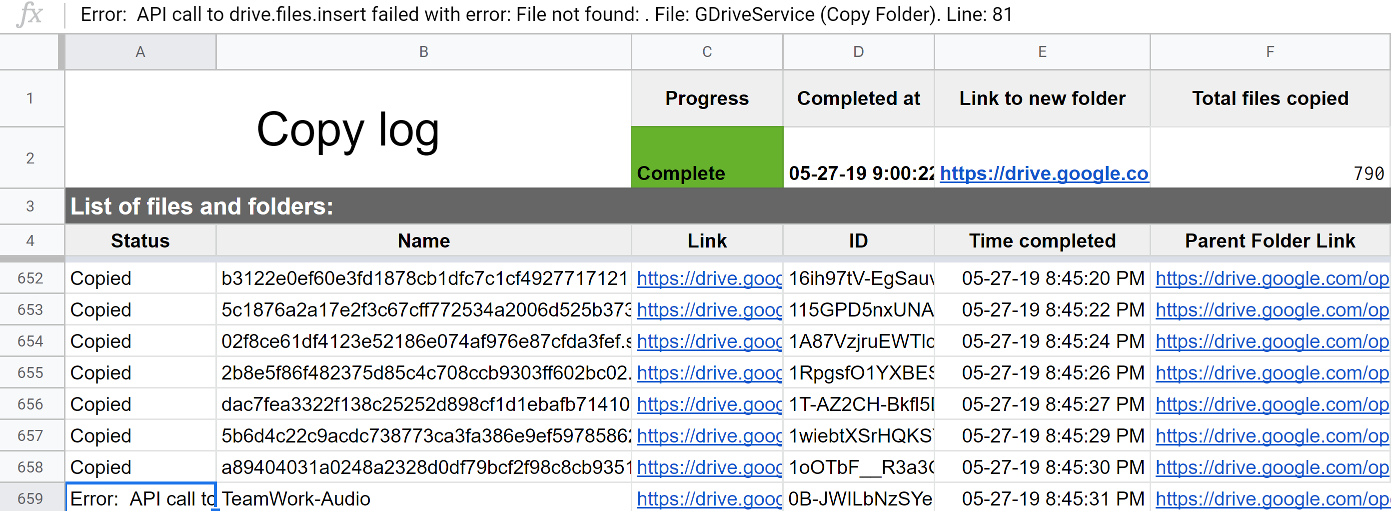 Copy stops and log marked as 'complete' after encountering an error ...