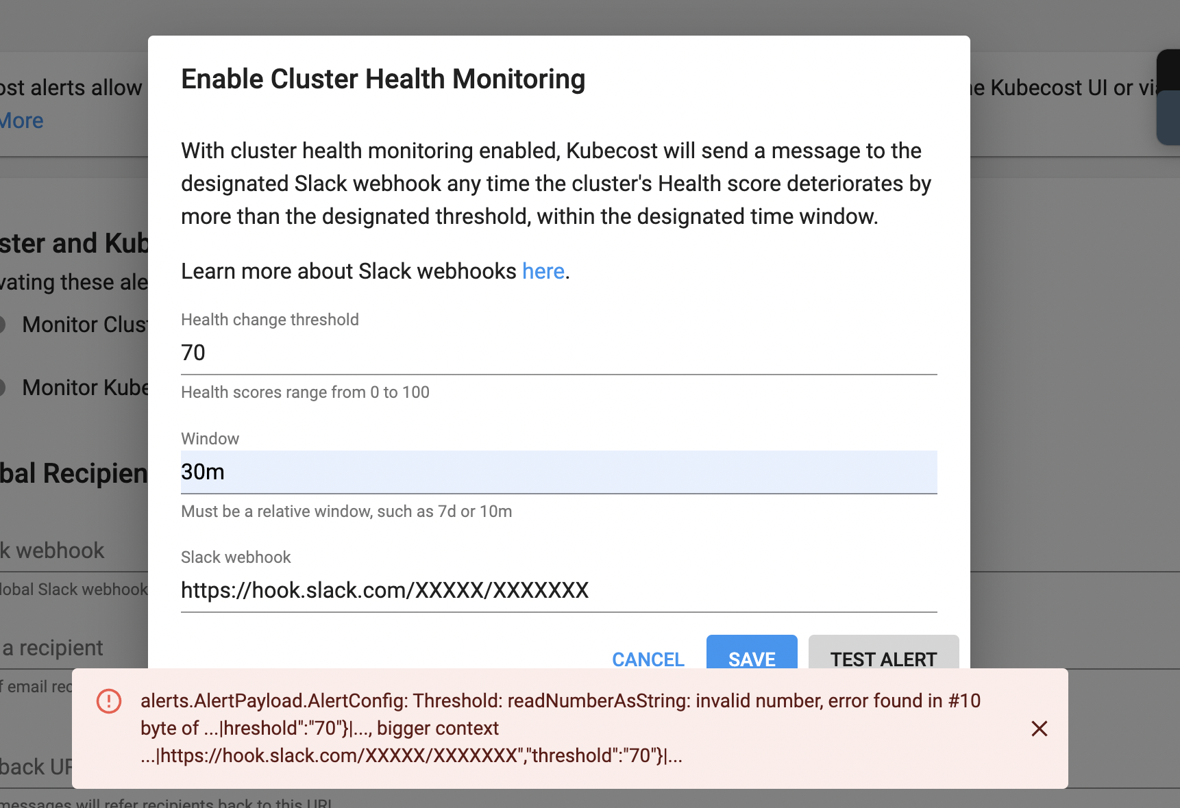 Cluster Health Monitoring is not allowing to modify of the threshold · Issue #1802 · kubecost ...