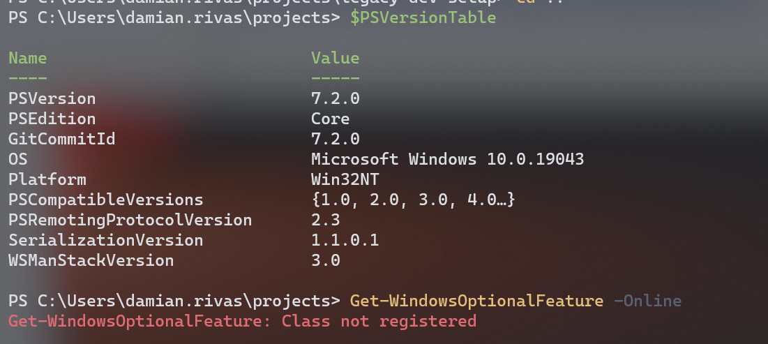 `Get-WindowsOptionalFeature -Online` fails on PowerShell from MSIX installation - [Get ...