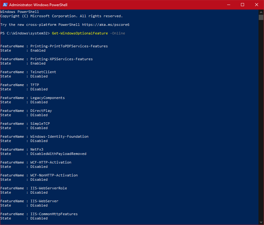 `Get-WindowsOptionalFeature -Online` fails on PowerShell from MSIX installation - [Get ...