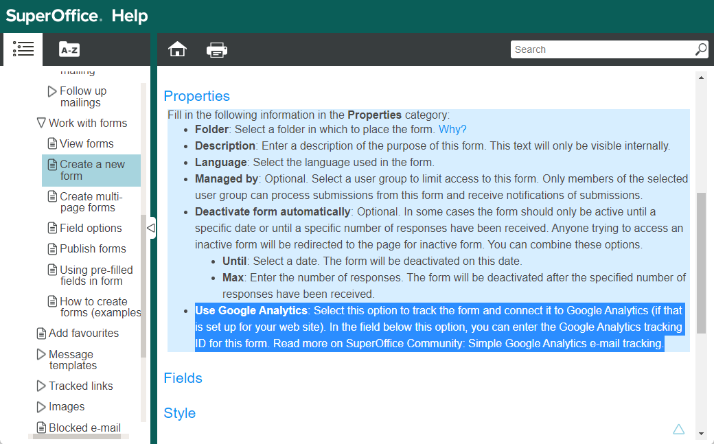 Help: User - Form - Create a new form - Wrong url for link to Google analytics in the Properties ...