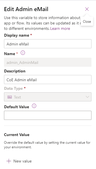 [Bug]: Cannot use Current Value to set environment variables in CoE, must use Default Values ...