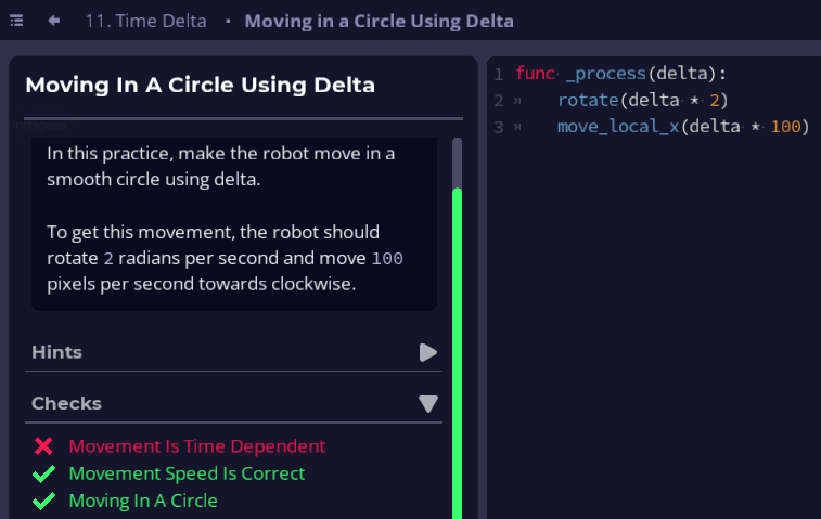 Lesson 11 doesn't accept correct answer · Issue #490 · GDQuest/learn-gdscript · GitHub
